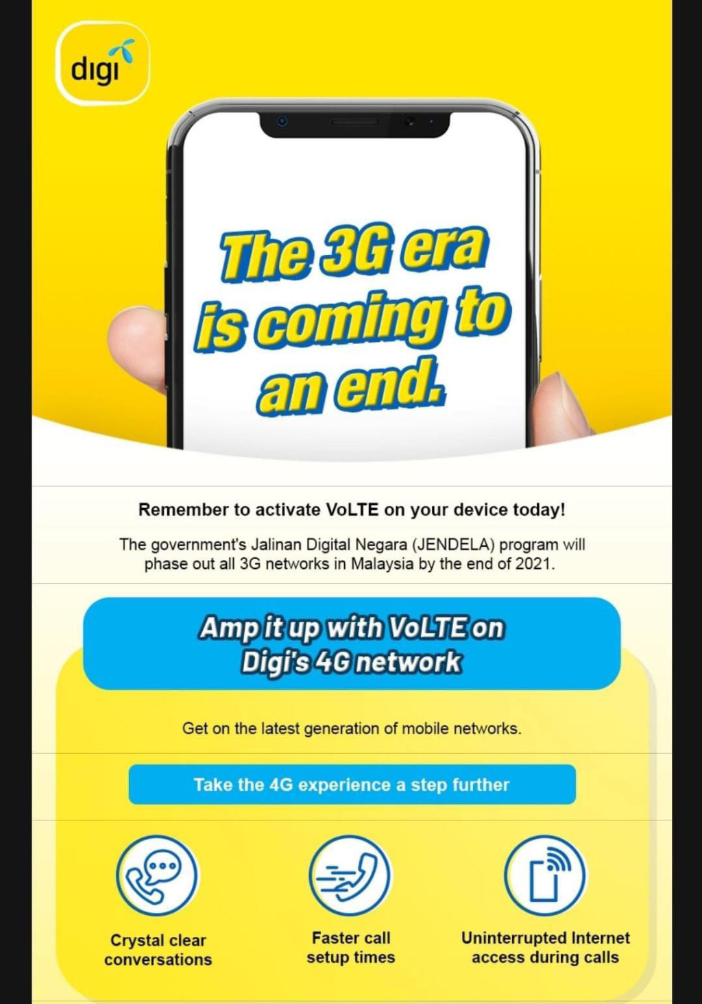明年淘汰3G，Digi促用户尽快开启VoLTE！ - Mdroid