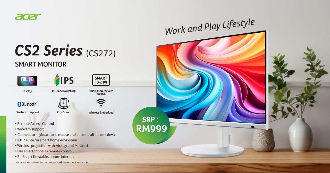 Acer CS272智能显示器发布 售价RM999 - Mdroid